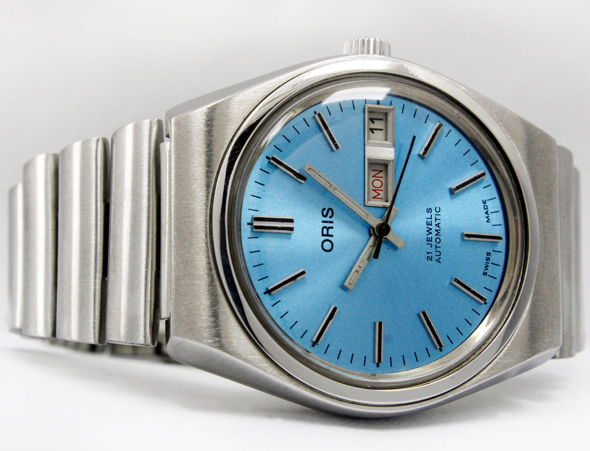 Oris Day Date Automatic 21 Jewels Sunburst Blue Men's Watch
